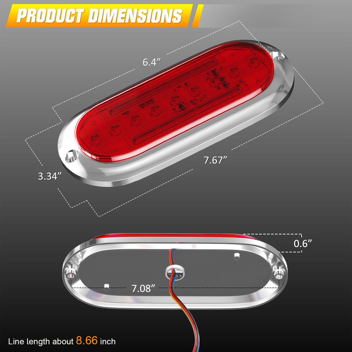 6'' Oval Trailer Tail Lights Red 3-function Strobe+High/Low Lighting ...