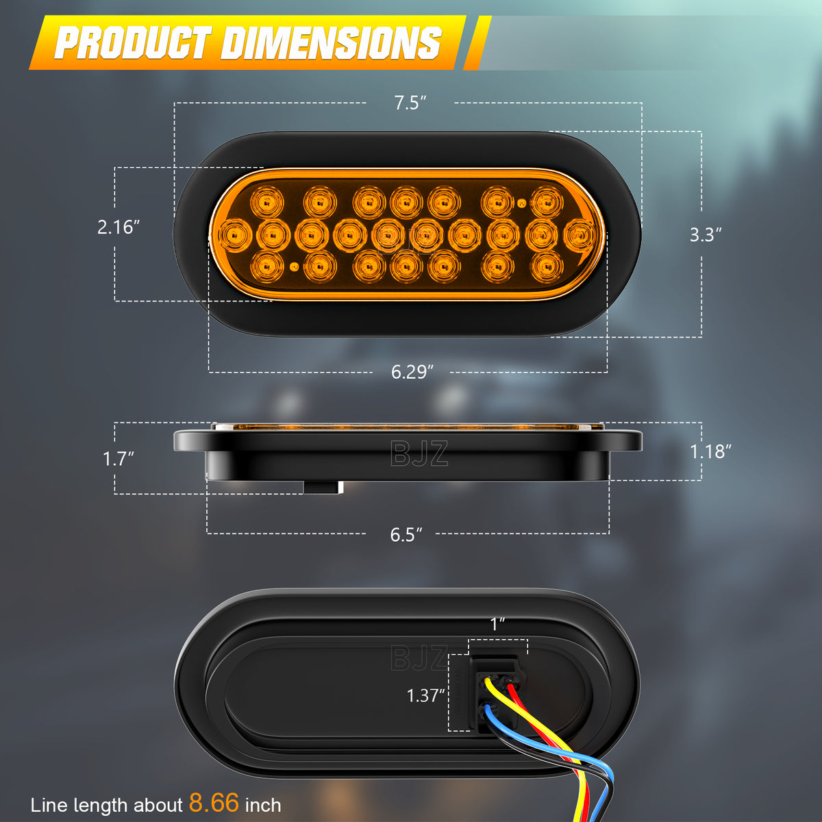 2Pcs 6 Inch Amber Truck Trailer LED Tail Lights Strobe +High +Low 3 ...