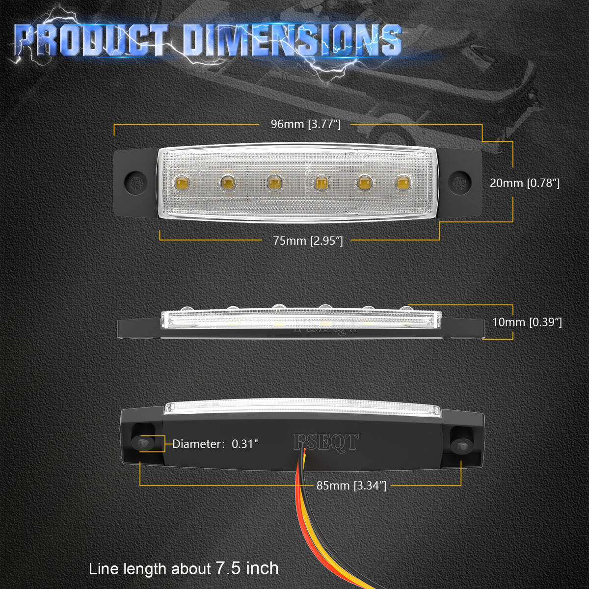 3.8" Strobe+Steady Marker Lights Strip Dual Function White Trailer LED ...