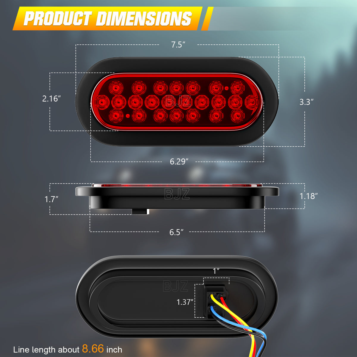 2Pcs 6" Red LED Trailer Tail Lights 3 Functions Brake/Tail/ Flashing ...