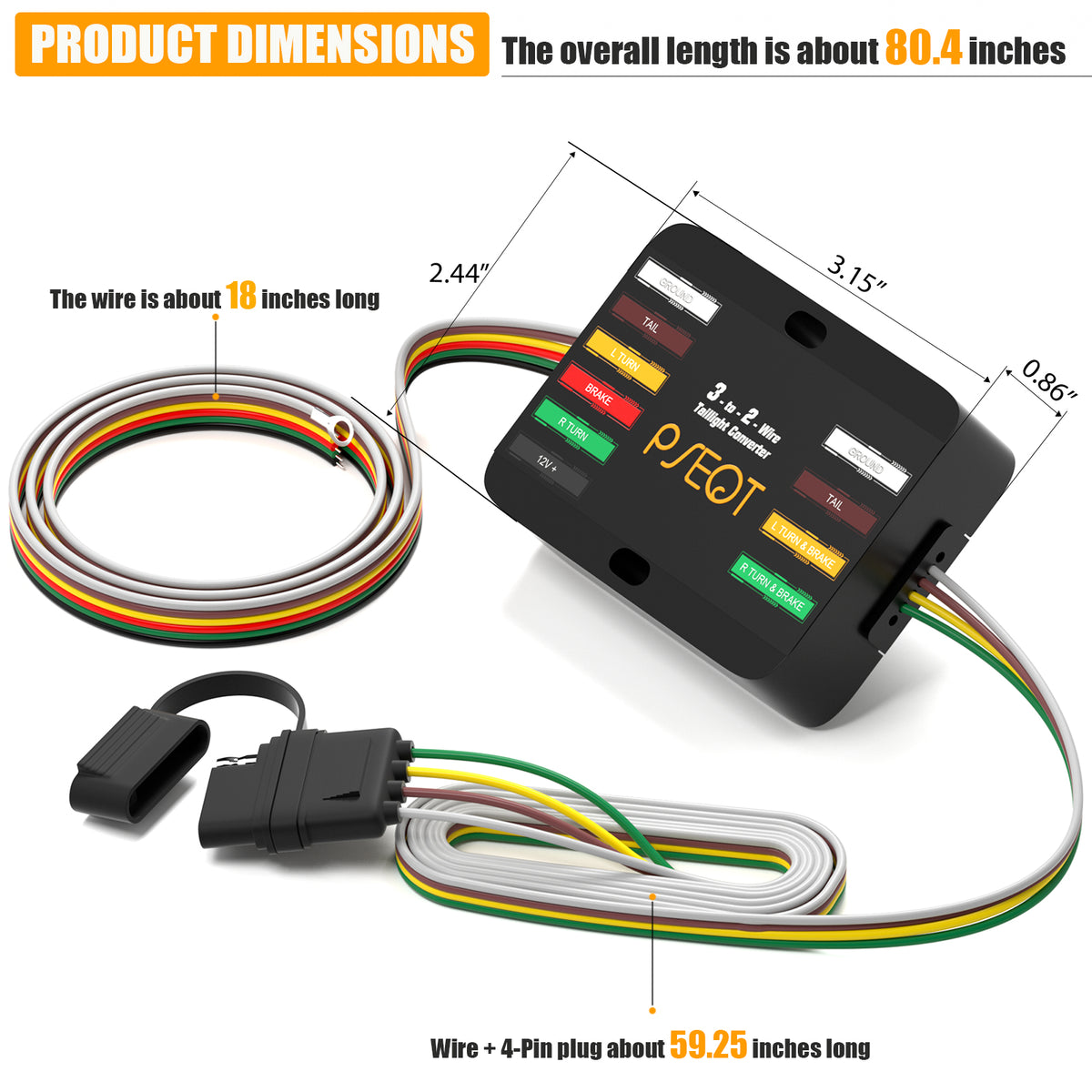 3-to-2-Wire Trailer Tail Light Converter Kit with 4-PIN Plug ...