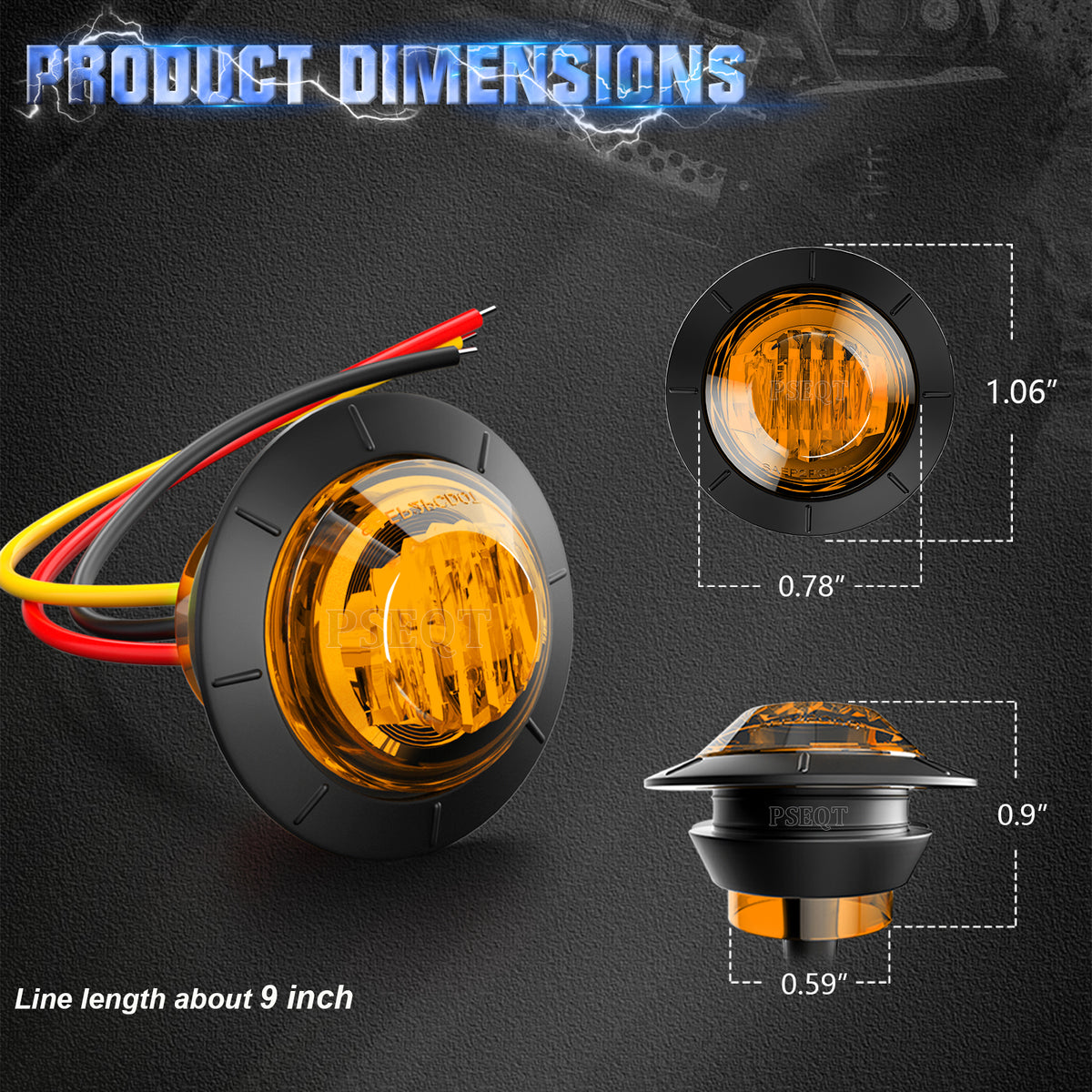 3/4" Strobe+Marker Lights Dual Function Amber Trailer LED Side ...