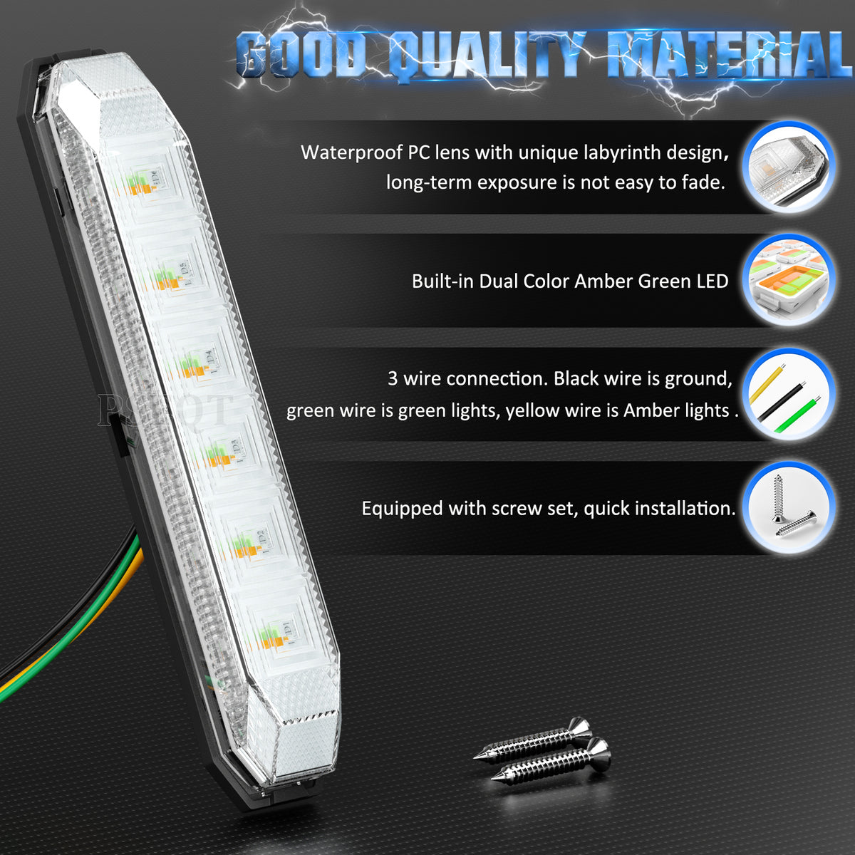 PSEQT 4.7'' Dual Color Amber Green Trailer Marker LED Lights Strip Dual ...