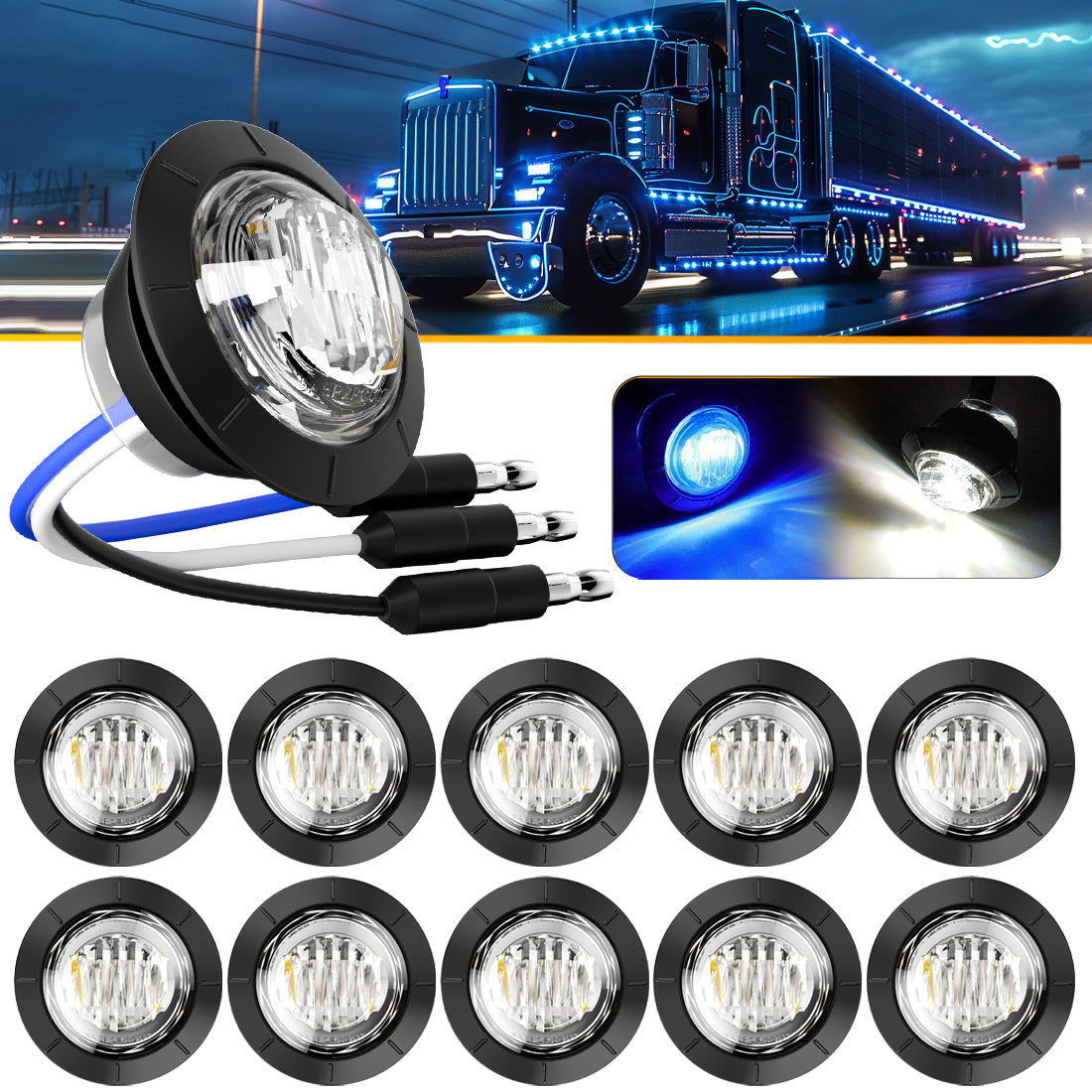 10Pcs Dual Color with Plug Round LED Side Marker Lights – PSEQT