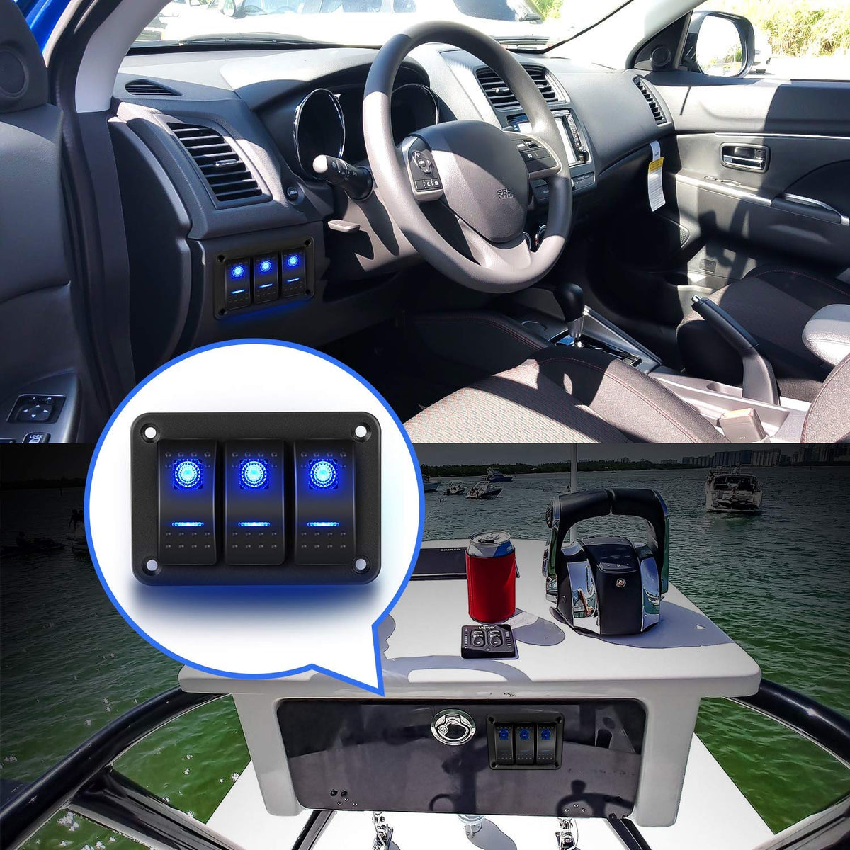 3 Gang Rocker Switch Panel | Switch Aluminum Panel | Marine Boat Switch ...